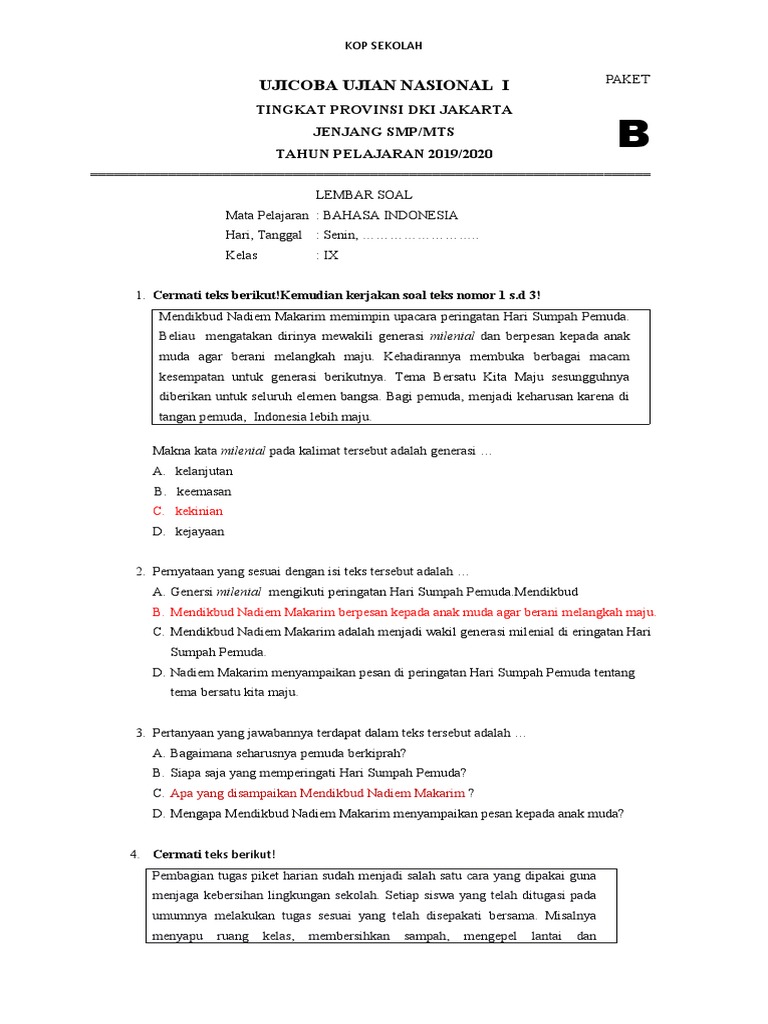 Soal Ucun I Bi Paket B | PDF