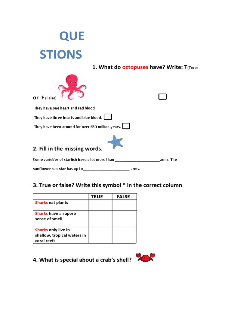 Sea Creatures Quiz: Facts & Questions | PDF | Sharks | Sea