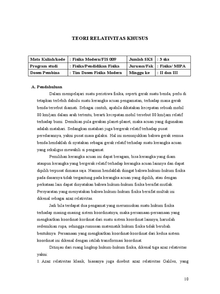 Teori Relativitas Khusus | PDF
