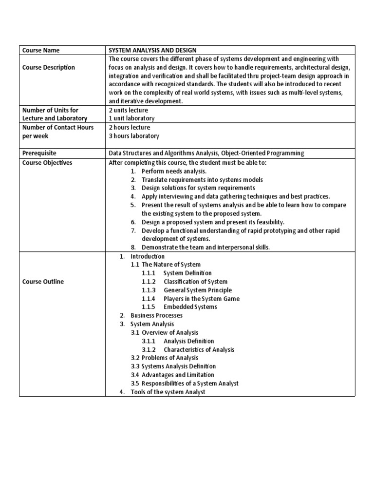 Course Name System Analysis and Design Course Description | Download ... Course Name System Analysis and Design Course Description | Download ...