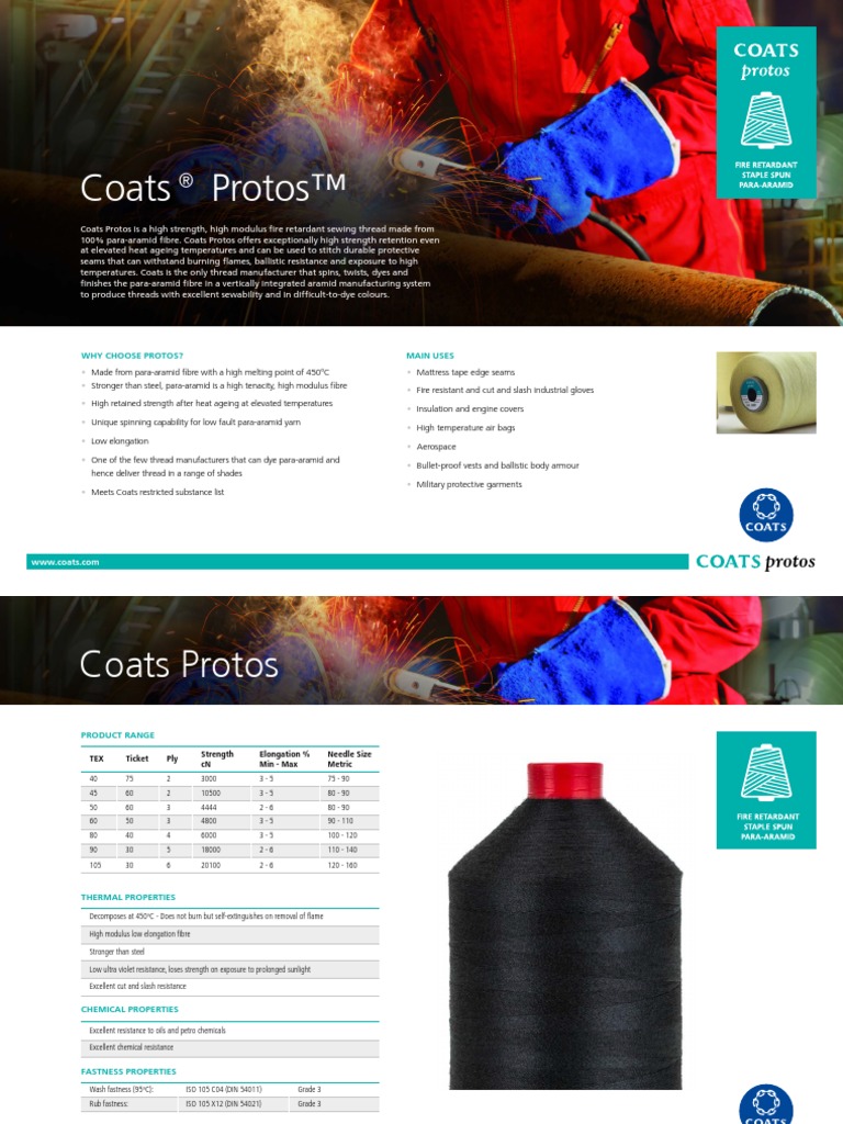 Protos Product Information Sheet | PDF | Yarn | Materials