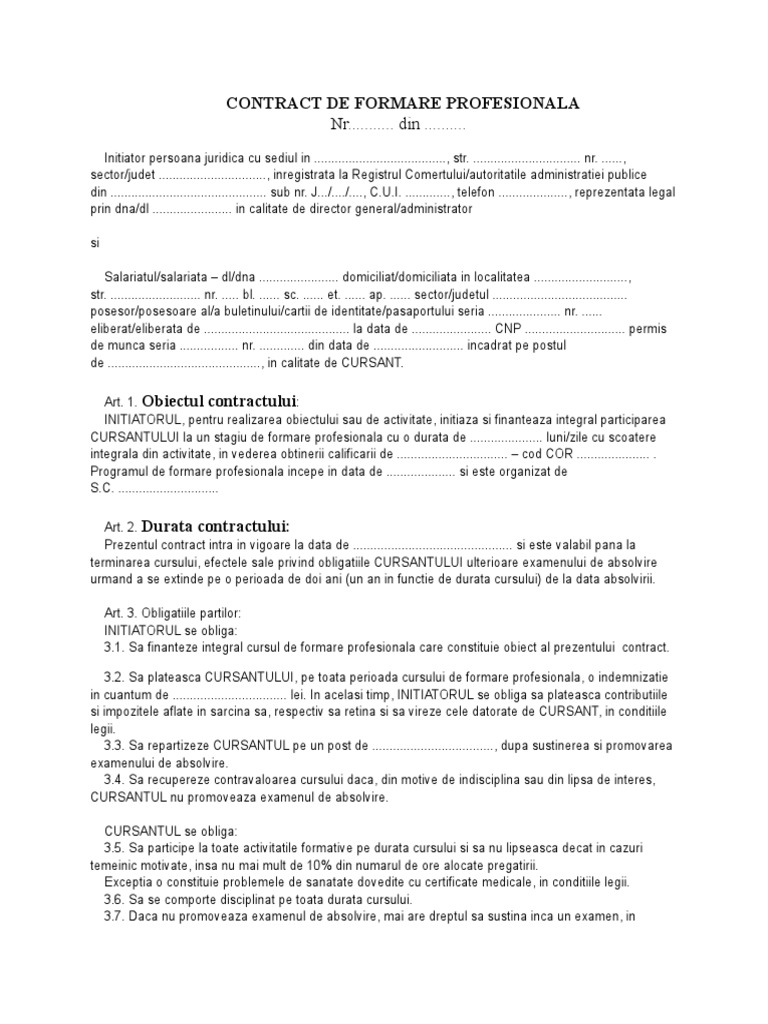 Model Contract de Formare Profesionala | PDF