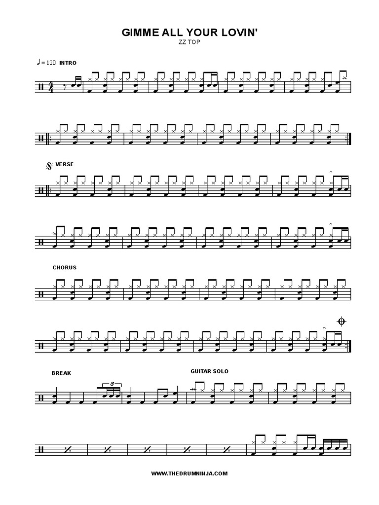 Gimme All Your Lovin ZZ Top Drum Transcription | PDF | Song Structure ...