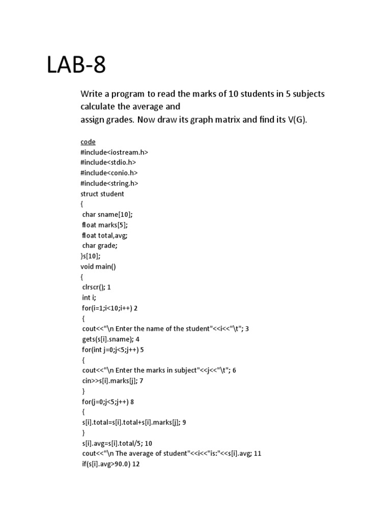 Write A Program To Read The Marks of 10 Students in 5 Subjects Calculate The Average and Assign ...