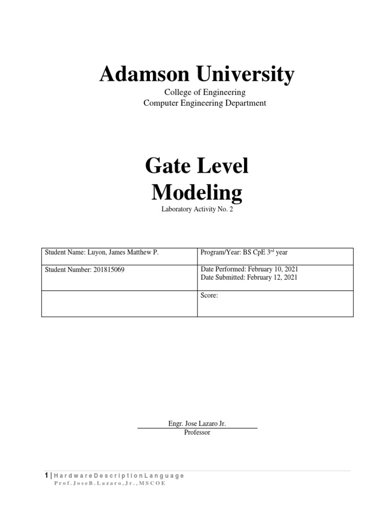 Luyon - Drill 2.0 Gate Level Modeling | PDF | Logic Synthesis | Logic Gate