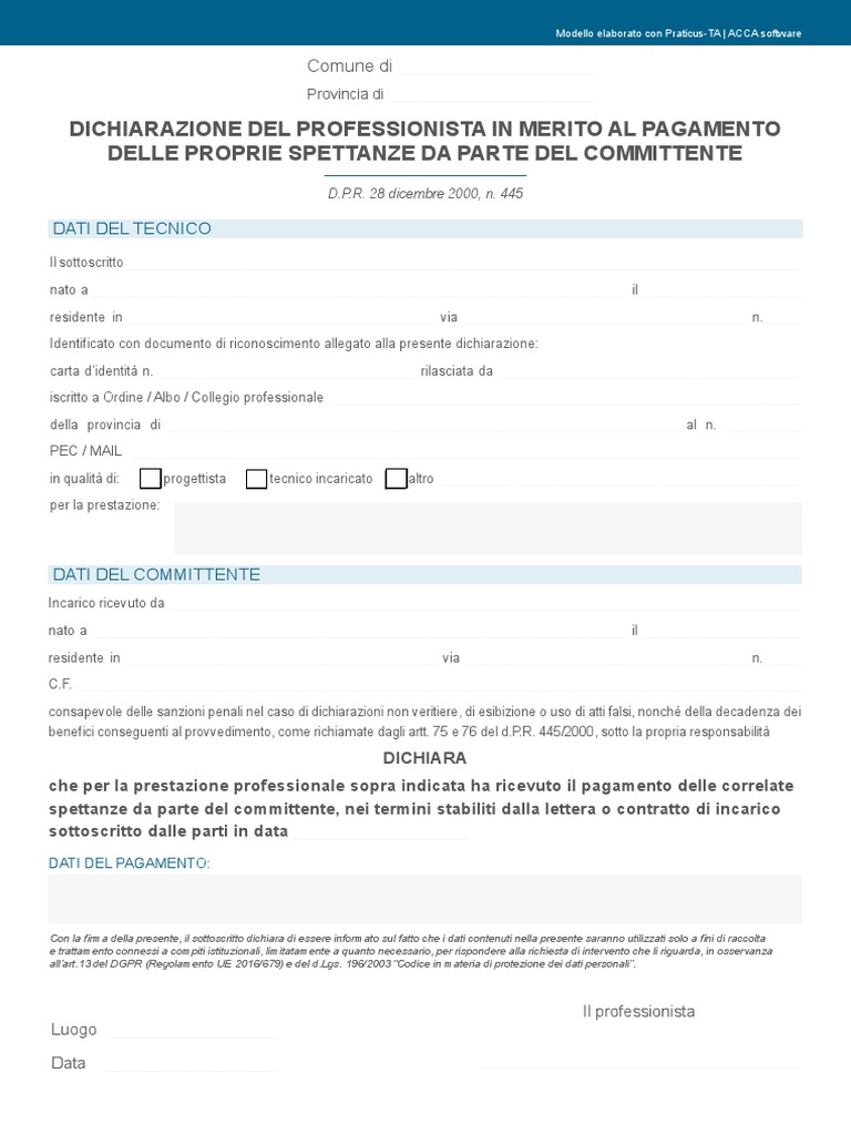 Dichiarazione Spettanze Professionali | PDF