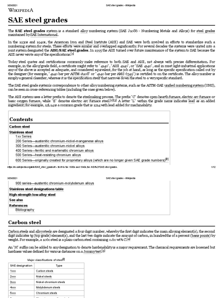 SAE Steel Grades - Wikipedia | PDF | Stainless Steel | Steel