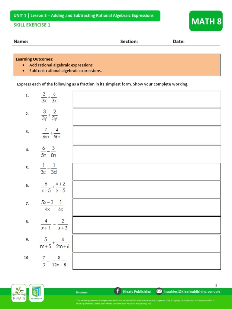 Math 8 Unit 1 Chapter 2 Lesson 3 Skill Exercise 1 | PDF