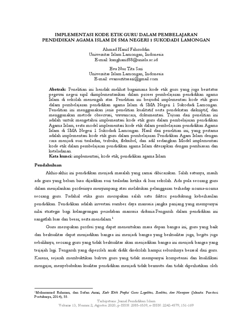 Implementasi Kode Etik Guru PAI di SMA | PDF