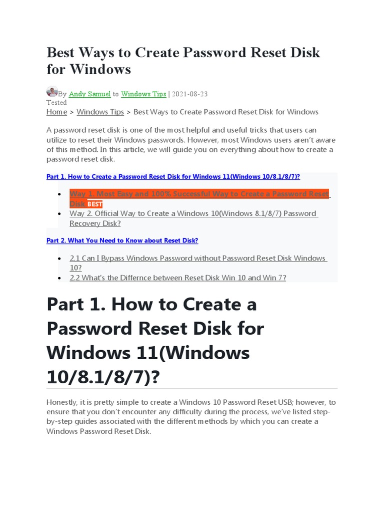 Best Ways To Create Password Reset Disk For Windows | PDF | Usb Flash ...