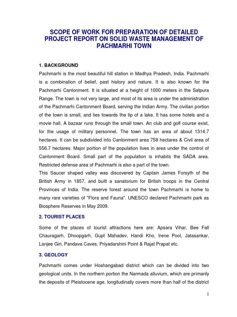 Final Scope of Work Pachmari SWM | Download Free PDF | Waste Management ...