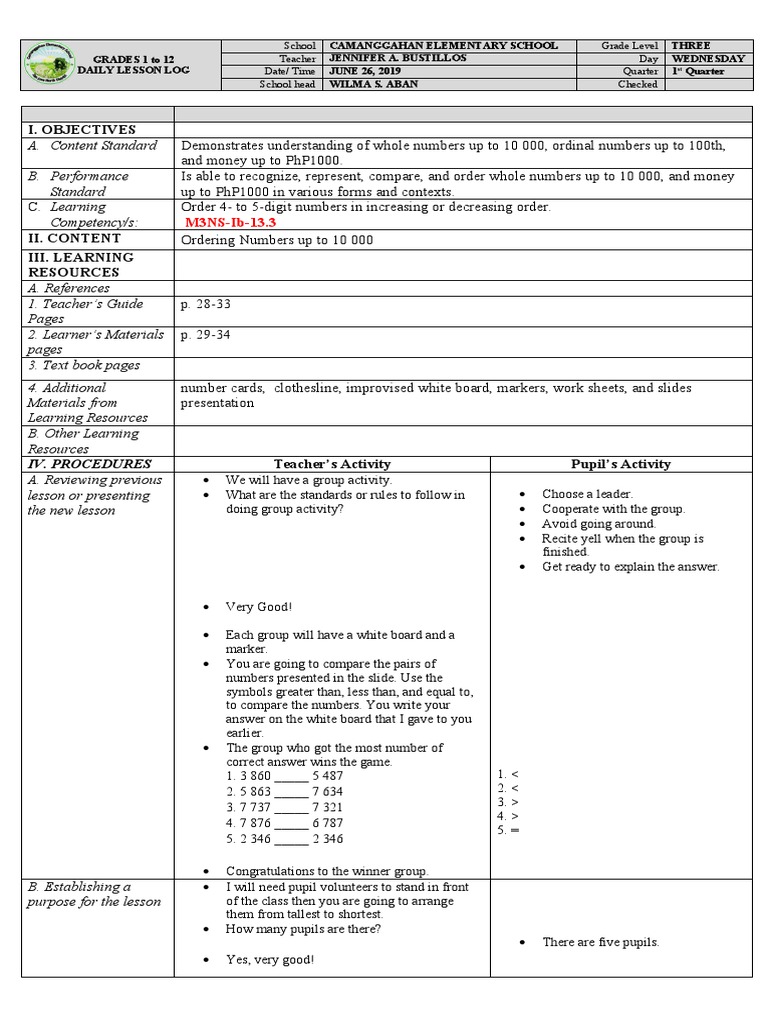 COT - Math | PDF | Teachers | Learning