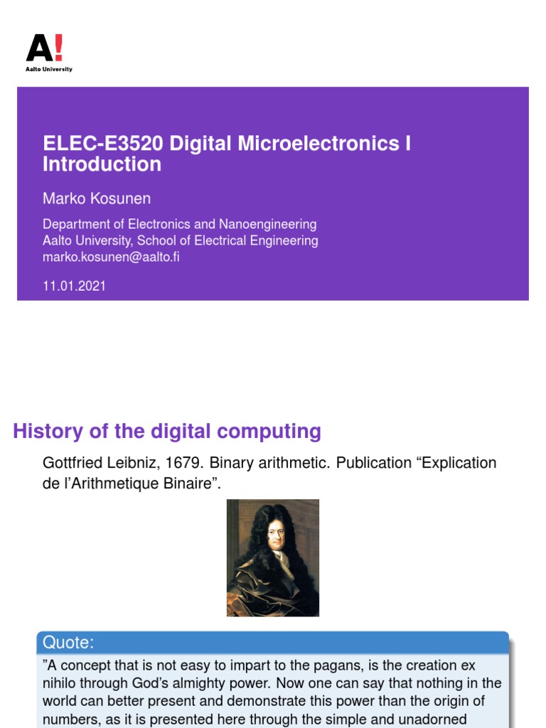 ELEC-E3520 Digital Microelectronics I: Marko Kosunen | PDF | Integrated ...