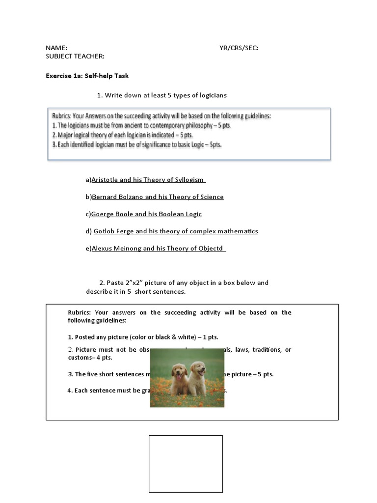 Exercise 1a: Self-Help Task | PDF