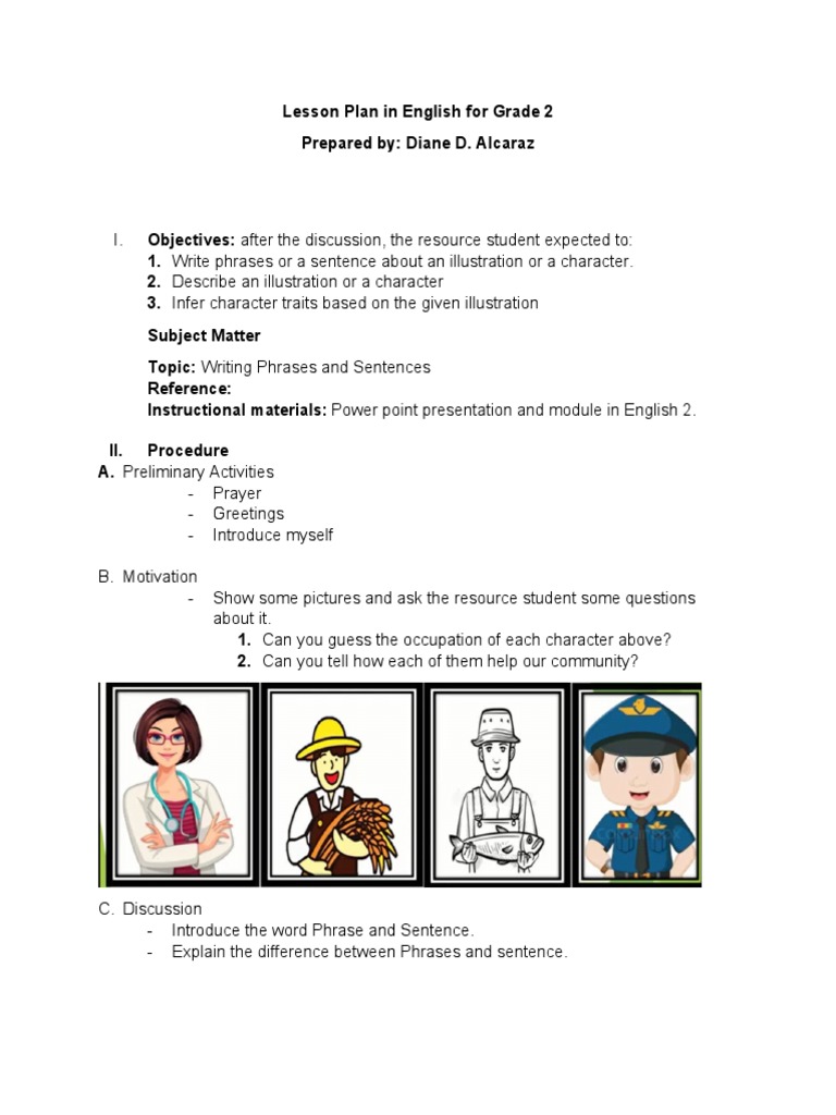 Lesson Plan in English For Grade 2 | PDF | Sentence (Linguistics) | Phrase