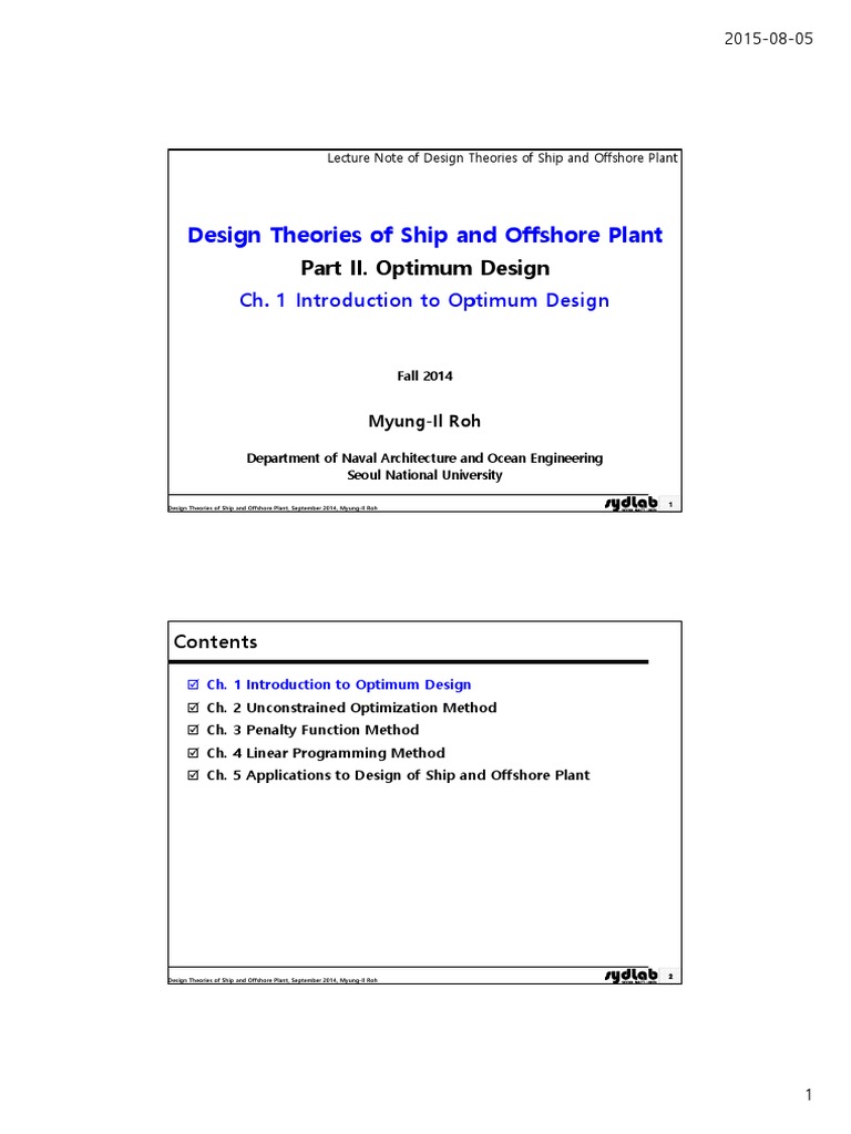 Design Theories of Ship and Offshore Plant: Part II. Optimum Design | PDF | Mathematical ...