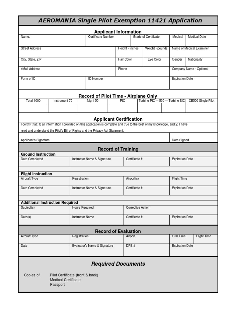 Aeromania Single Pilot Exemption 11421 Application | PDF | Flight ...