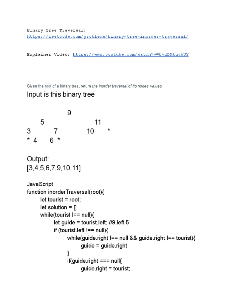 In Depth Explanation Of Binary Tree Inorder Traversal With Pseudocode And Code Examples In 