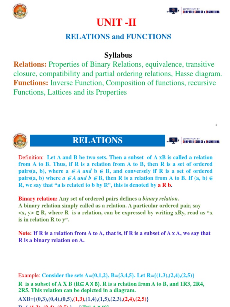 Unit Ii Relations And Functions Pdf Function Mathematics Vertex Graph Theory 