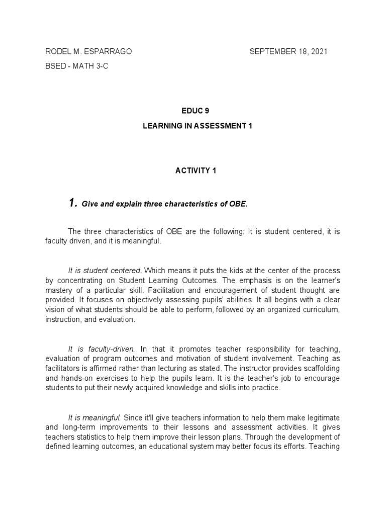 Educ 9 Learning in Assessment 1: It Is Student Centered | Download Free ...