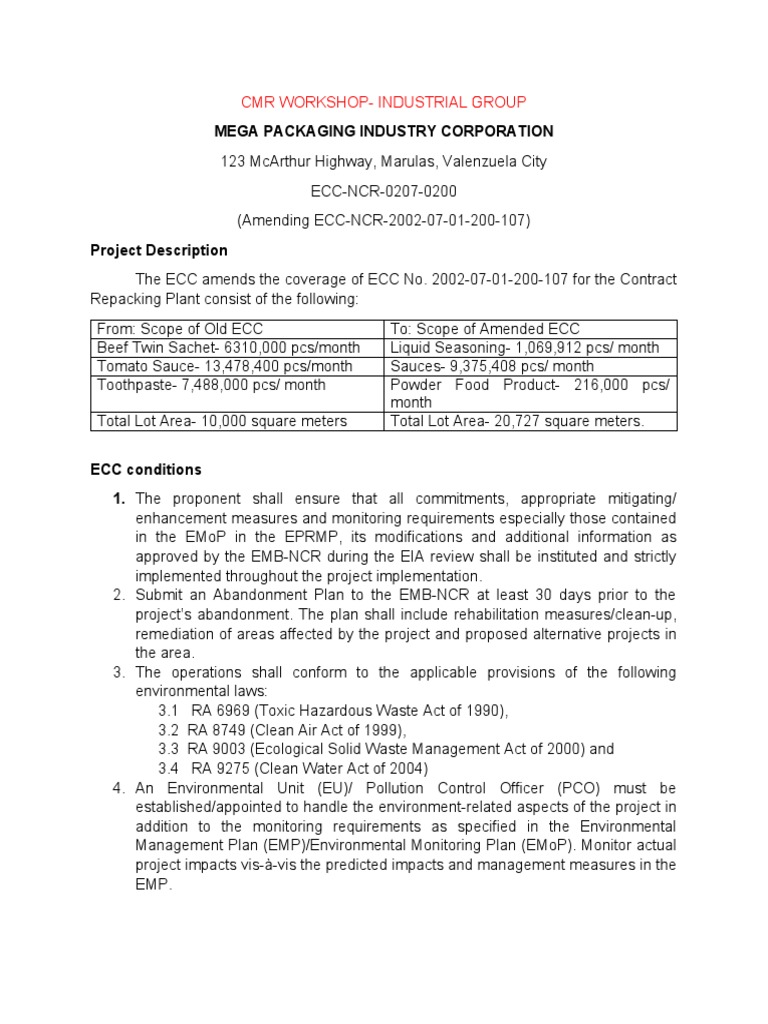 ECC Condition-Industrial Group | PDF | Environmental Impact Assessment ...