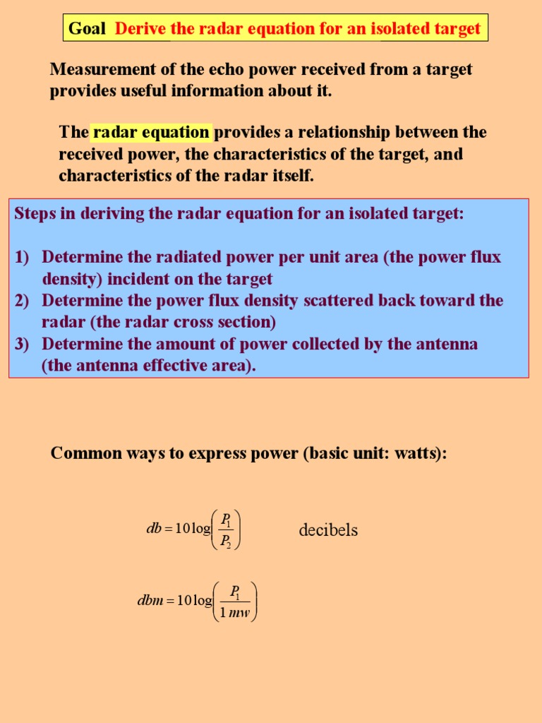 Derive The Radar Equation For An Isolated Target | PDF | Wavelength | Radar