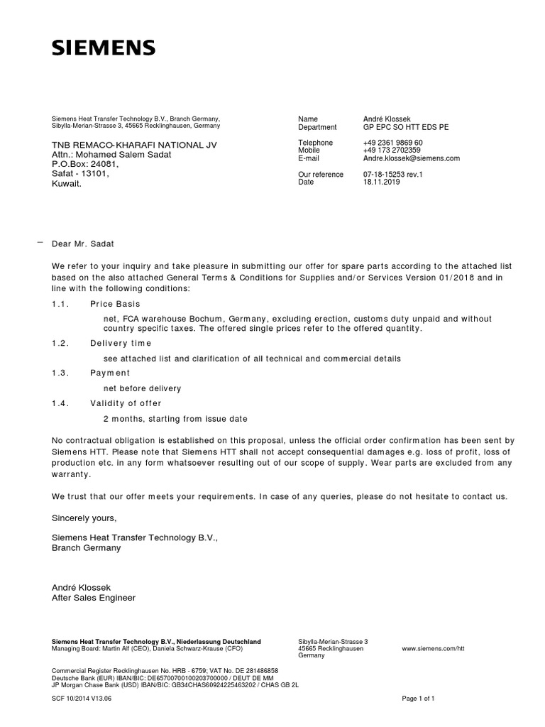 TNB Remaco - Kharafi National JV Attn.: Mohamed Salem Sadat P.O.Box ...