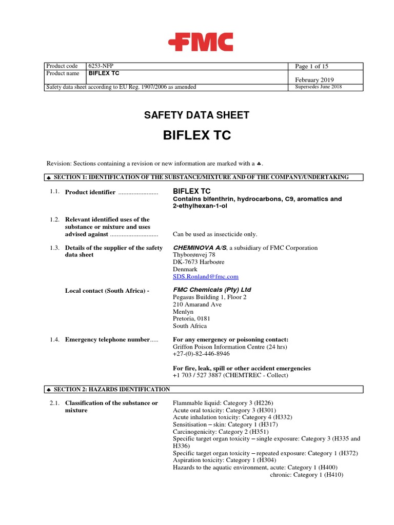 MSDS Biflex TC Termiticide | PDF | Toxicity | Personal Protective Equipment