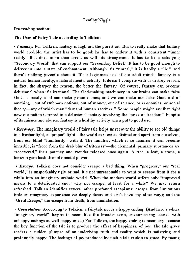 Leaf by Niggle - Tasks | PDF