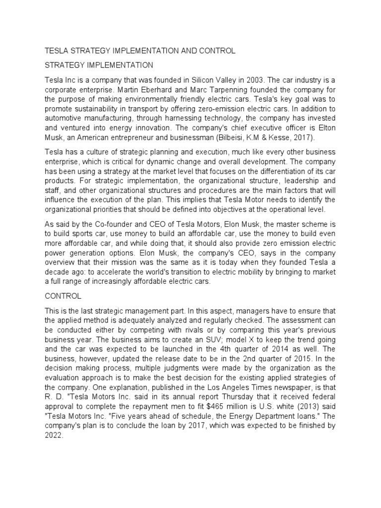 Tesla Strategy Implementation and Control | PDF | Economies | Business
