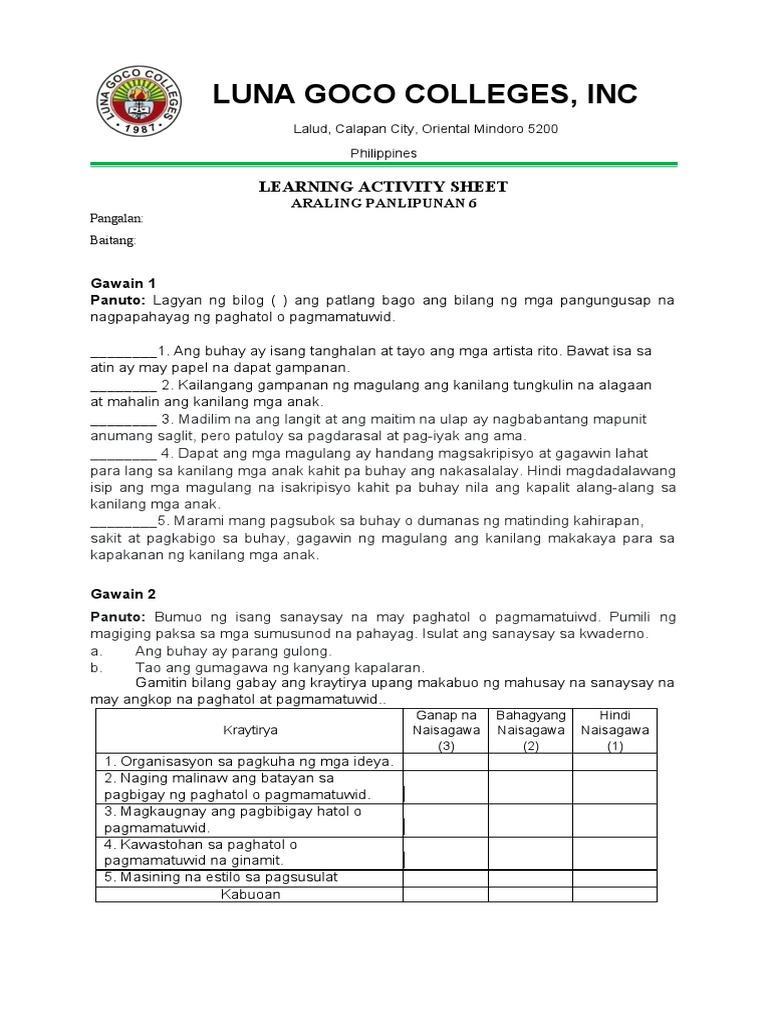 Filipino 9 - Learning Activity Sheet | PDF
