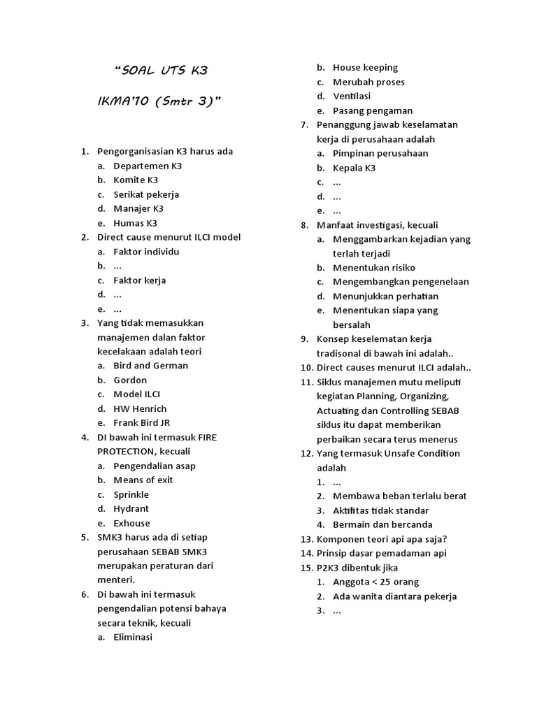 Soal Uts k3 | PDF