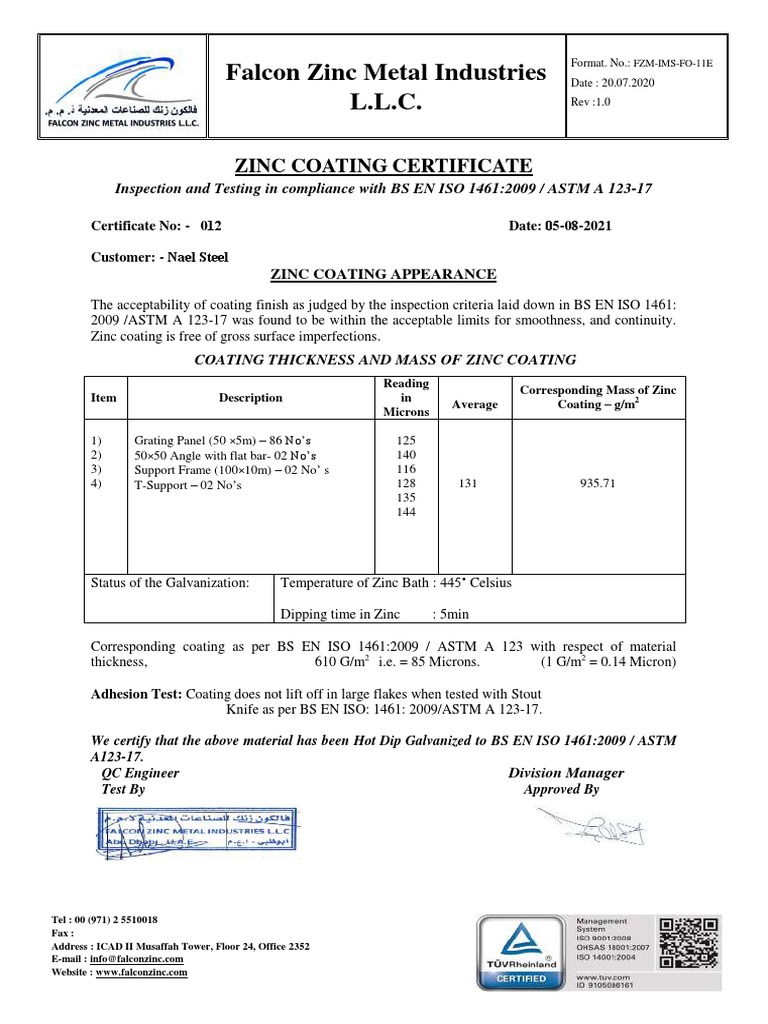Falcon Zinc Metal Industries L.L.C | PDF | Galvanization | Materials