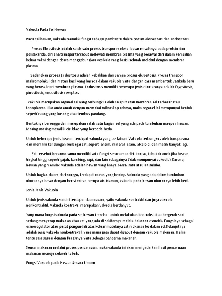 Fungsi Vakuola pada Sel Hewan Uniseluler | PDF