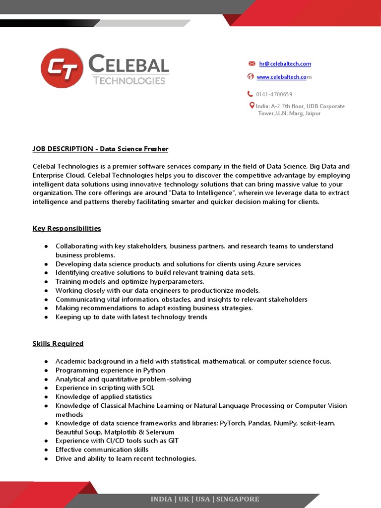 Data Science Fresher JD | PDF | Data Science | Analytics