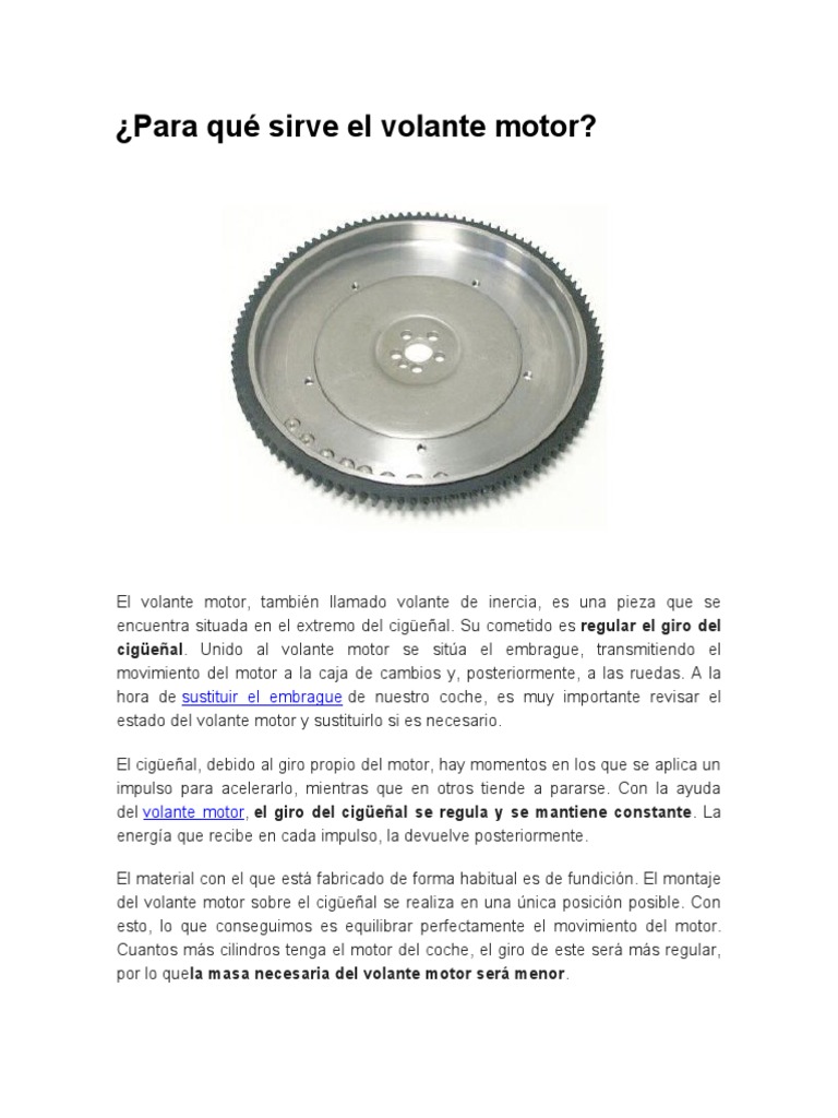 Para qué sirve el volante motor | PDF | Motores | Ingeniería mecánica