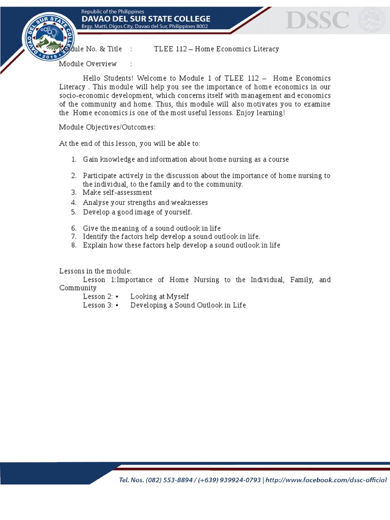 Home Economics Literacy Module 1 | PDF | Professional Skills | Time ...