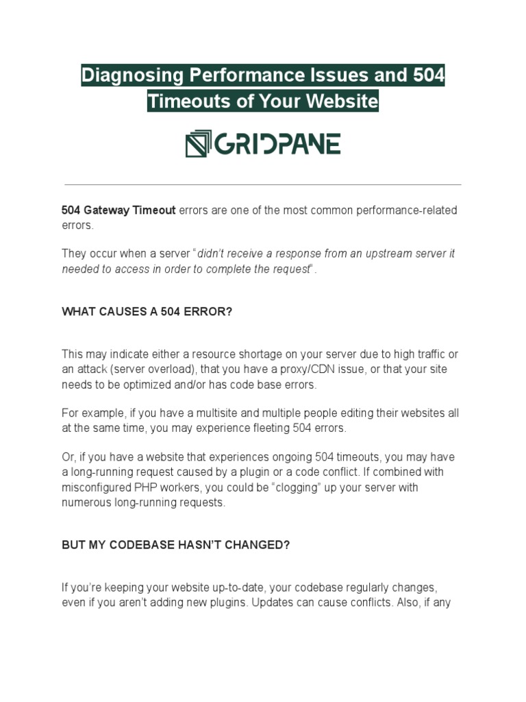 Diagnosing Performance Issues and 504 Timeouts of Your Website | PDF | Word Press | Php