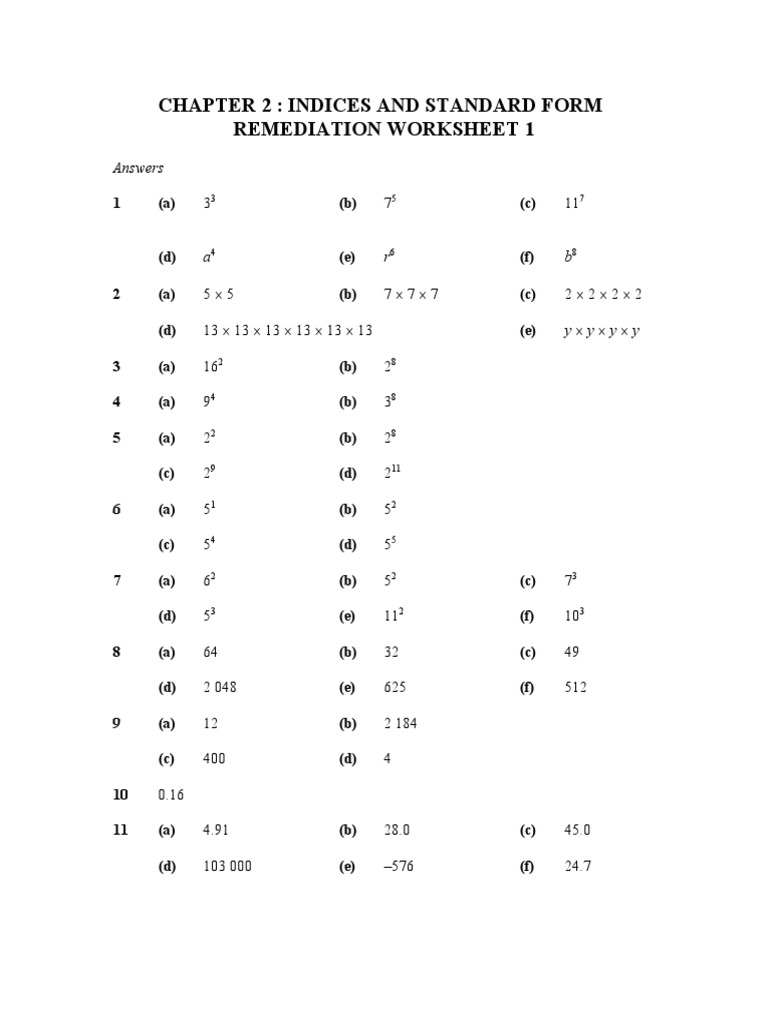 Chapter 2 - Indices and Standard Form (00001) | PDF