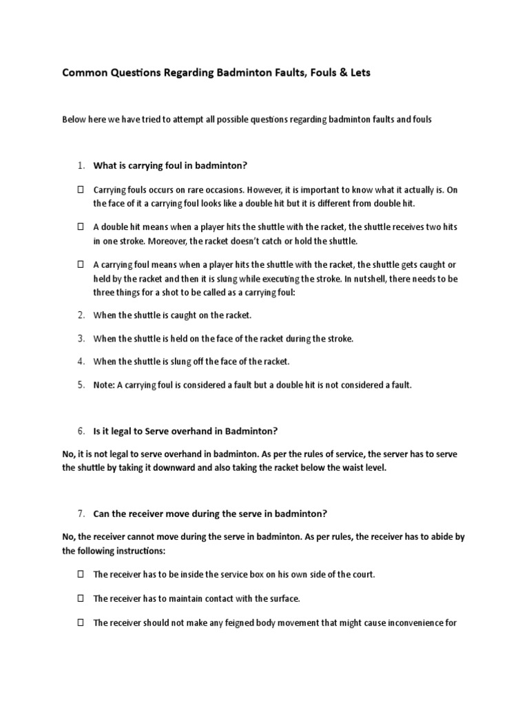 Common Questions Regarding Badminton Faults, Fouls & Lets: 1. What Is ...