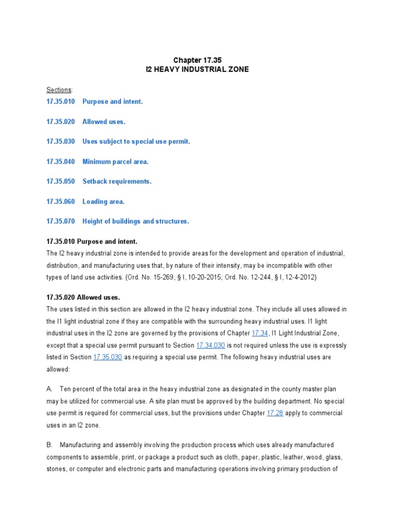Regulations for Heavy Industrial Zones: Allowed Uses, Permit ...