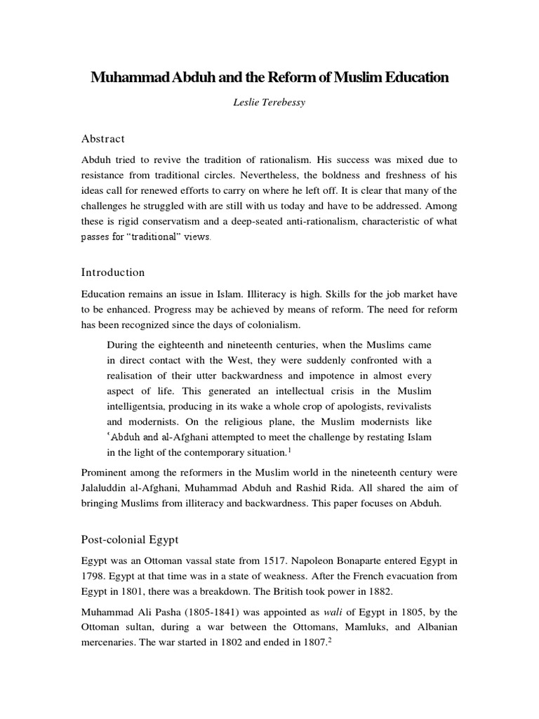 Muhammad Abduh and The Reform of Muslim Education: Leslie Terebessy ...
