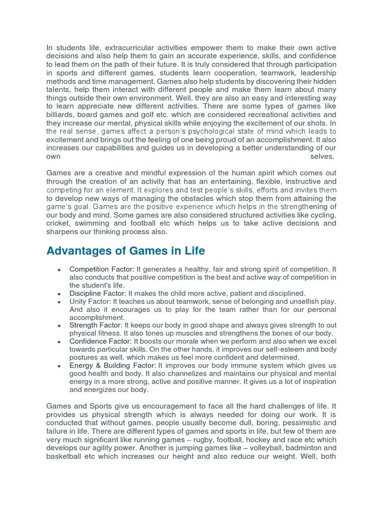 Advantages of Games in Life: Competition Factor | PDF | Mind | Competition