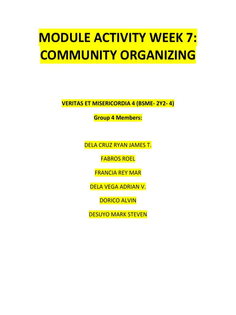 Module Activity Week 7: Community Organizing: Veritas Et Misericordia 4 ...