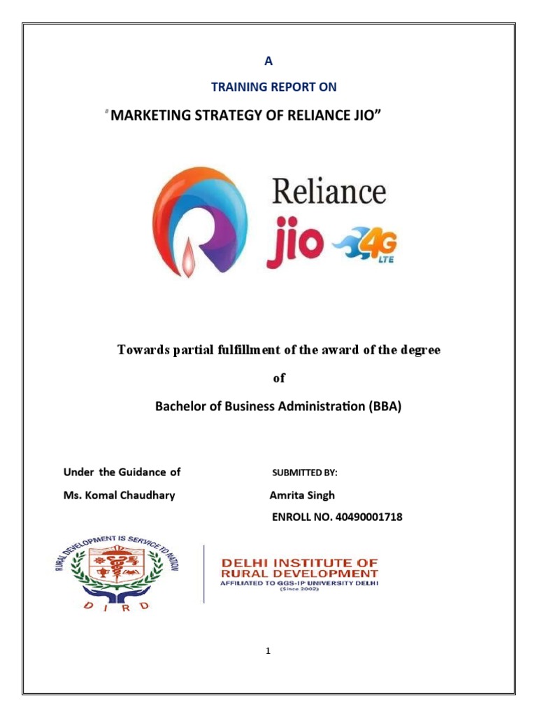 ' Marketing Strategy of Reliance Jio": A Training Report On | PDF | Gsm ...