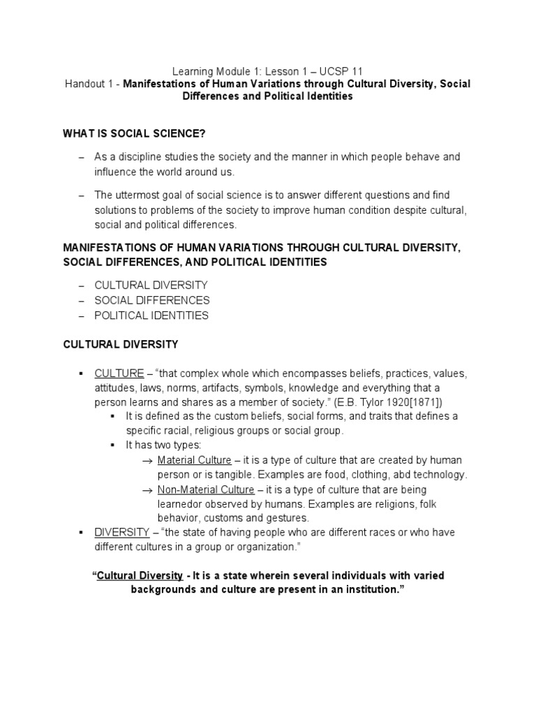 Human Variations in Culture and Politics | PDF | Society | Identity ...