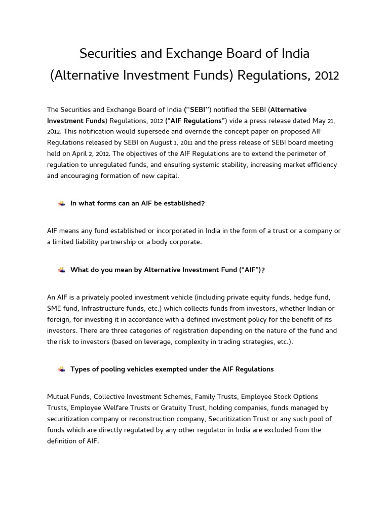 SEBI AIF Regulations Overview | PDF | Investment Fund | Investing