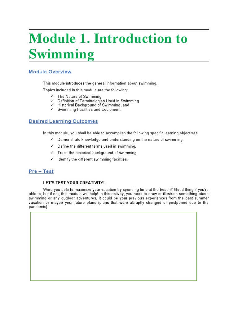 Module 1. Introduction To Swimming | PDF | Swimming | Buoyancy