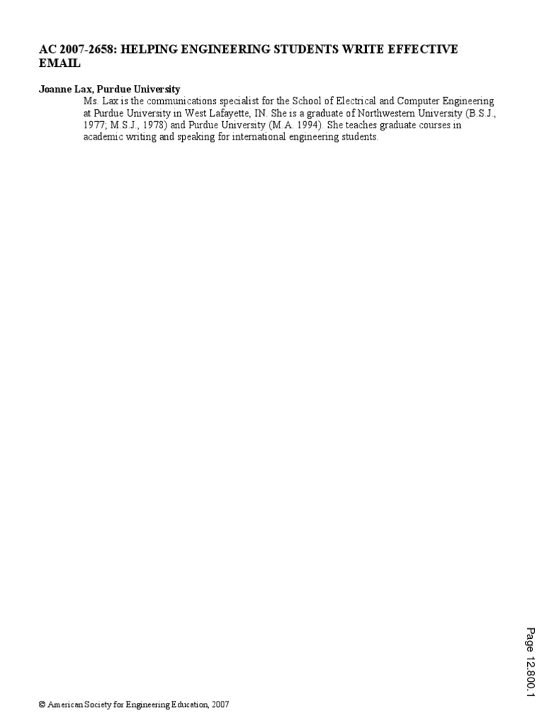 Ac 2007-2658: Helping Engineering Students Write Effective Email | PDF ...