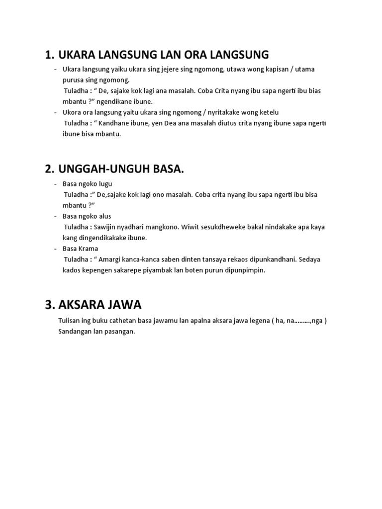 Ukara Langsung, Ora Langsung Lan Unggah-Ungguh Basa | PDF